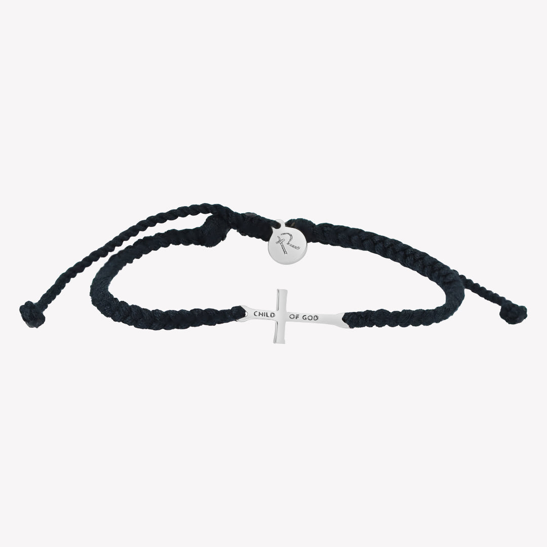 Child of God Black Cross Braided Bracelet Rizen Jewelry Silver